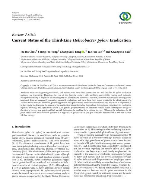 Pdf Current Status Of The Third Line Helicobacter Pylori Eradication