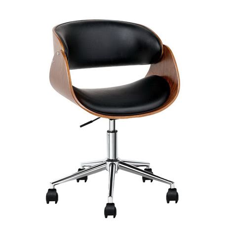 Shop Artiss Office Chair Wooden And Leather Black Peroz