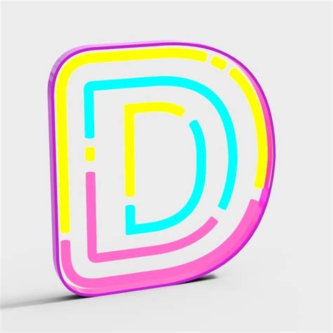 Luminous Text D 3d Model In Yellow Green Blue Purple Pink