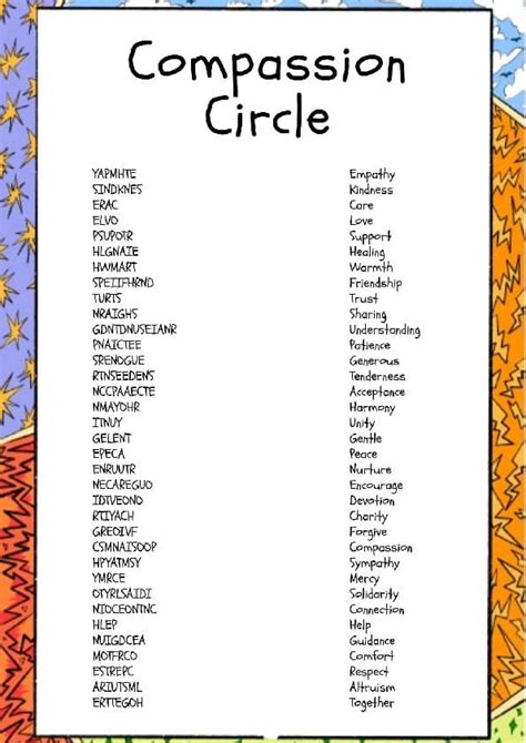 Compassion Circle Word Scramble Worksheet Activity By Brainy Words