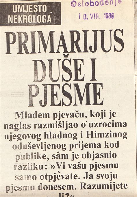 Sevdalinke Vehid Gunić Umjesto Nekrologa Primarijus Duše I Pjesme Himzo Polovina