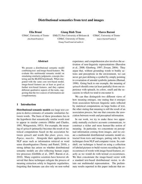 Pdf Distributional Semantics From Text And Images