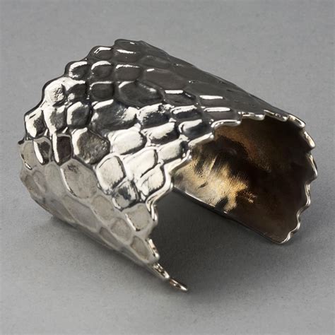 Vintage Yves Saint Laurent Ysl Snake Pattern Silver Cuff Bracelet For