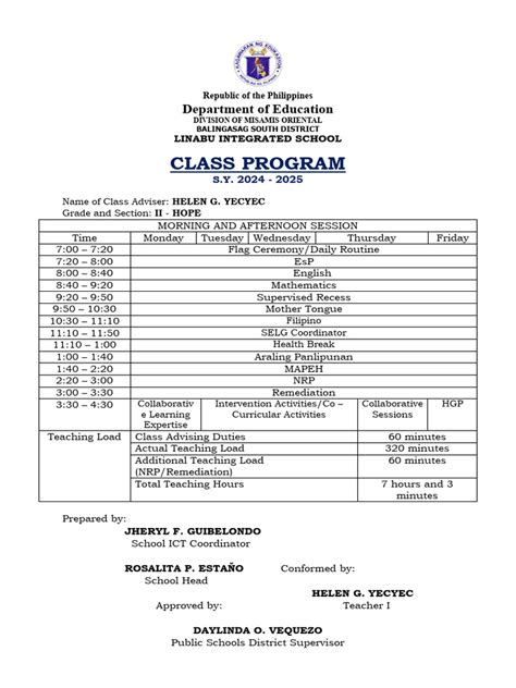 Grade 2 And 3 Class Program Pdf
