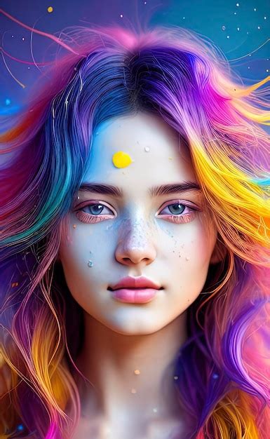 Premium Ai Image A Girl With A Rainbow Hair On Her Face