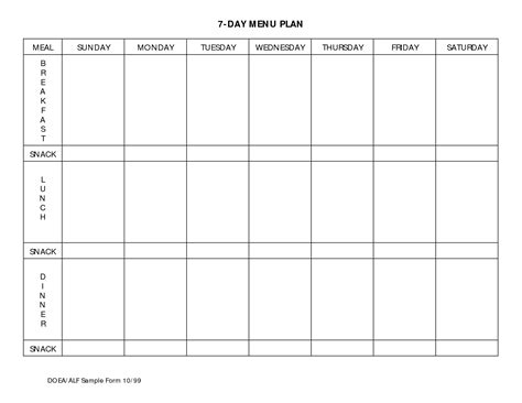 7 Day Weekly Meal Planner Printable