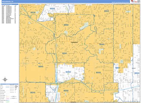 Inglewood California Zip Code Wall Map Basic Style By Marketmaps