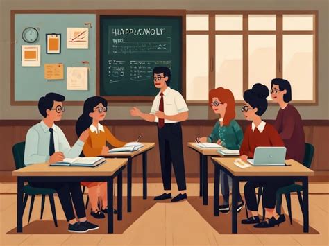 A Cartoon Illustration Of A Classroom With A Man Giving A Speech Premium Ai Generated Image