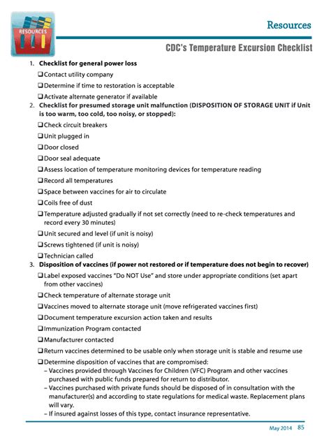 Fillable Online Cdcs Temperature Excursion Checklist Fax Email Print