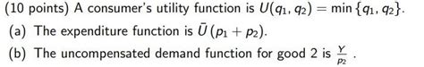 Solved 10 Points A Consumers Utility Function Is
