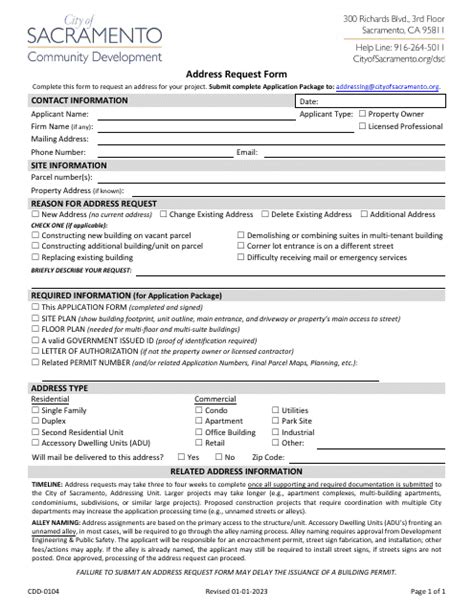 Form Cdd 0104 Download Fillable Pdf Or Fill Online Address Request Form City Of Sacramento