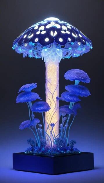 Premium Ai Image A Blue Mushroom With A Yellow Flower In The Middle