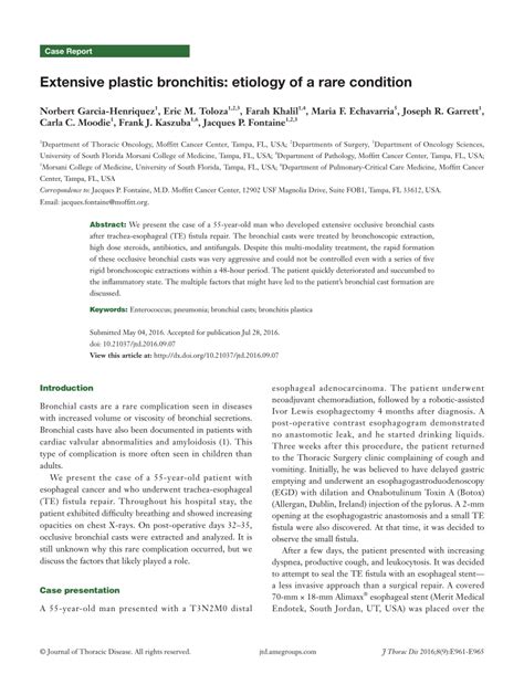 Pdf Extensive Plastic Bronchitis Etiology Of A Rare Condition