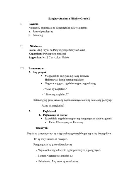 Banghay Aralin Sa Filipino Grade 2 Pdf