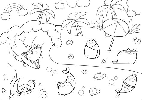 Pusheen Cats Enjoying A Beach Vacation Pusheen Coloring Pages Beach
