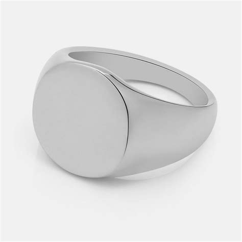 White Gold Sterling Silver Signet Ring With Polished Finish 14k White