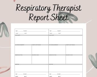 Respiratory Therapist Report Sheet Etsy