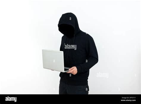 Man Standing With Laptop Presenting Cyber Security Stock Photo Alamy