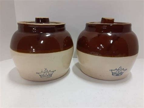 2 Stoneware Bean Pots Delaware Auction Center