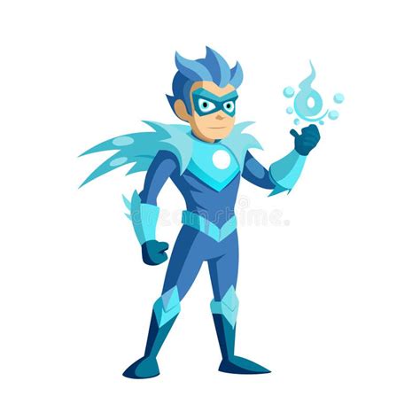 Cartoon Ice Superhero Illustration Comic Character With Blue Power Stock Illustration