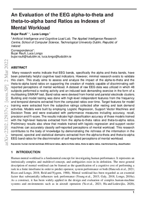Pdf An Evaluation Of The Eeg Alpha To Theta And Theta To Alpha Band Ratios As Indexes Of