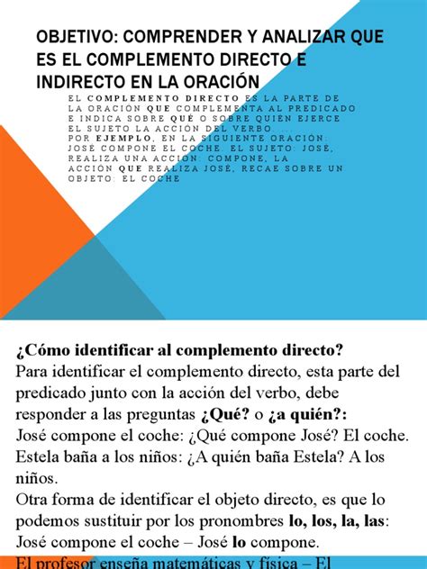 Complemento Directo E Indirecto 6to Básico Pdf Objeto Gramática Predicado Gramática