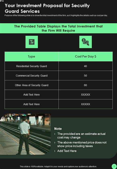 Your Investment Proposal For Security Guard Services One Pager Sample Examp