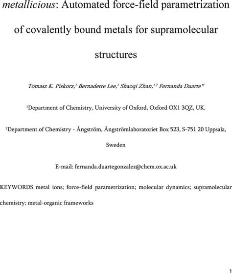 Metallicious Automated Force Field Parametrization Of Covalently Bound