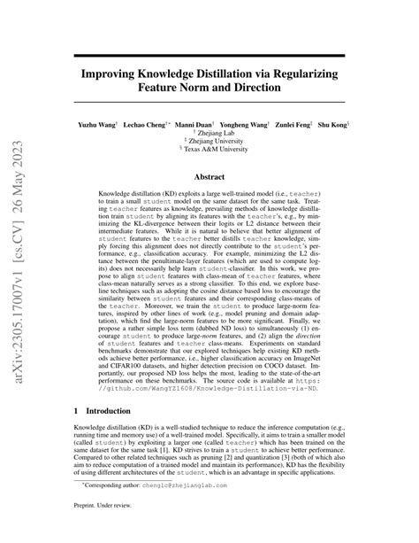 Pdf Improving Knowledge Distillation Via Regularizing Feature Norm And Direction