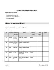 OSI And TCP IP Model Worksheet V Docx OSI And TCP IP Model Worksheet There Are Three Parts