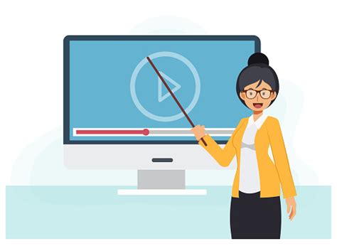 Ilustrasi Pendidikan Online Guru Sedang Mengajar Di Fron Monitor