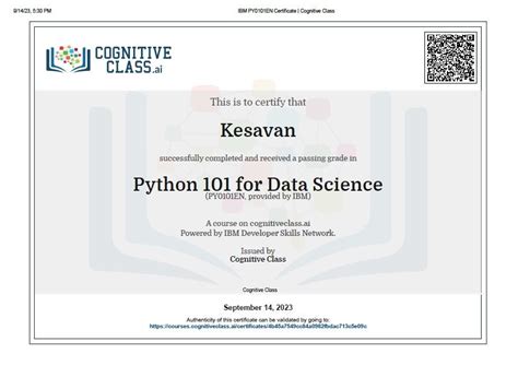 Kesavan K On Linkedin Im Happy To Share That Ive Obtained A New Certification Python For Data