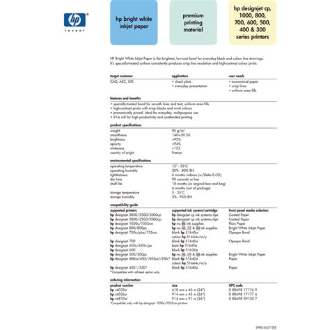 Hp Inkjet 90gsm Paper Roll 914mm X 91m Bright White C6810a