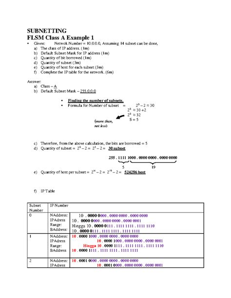 7 Flsm Class A Example 1 Subnetting Flsm Class A Example 1 Given Netwok Number 1000