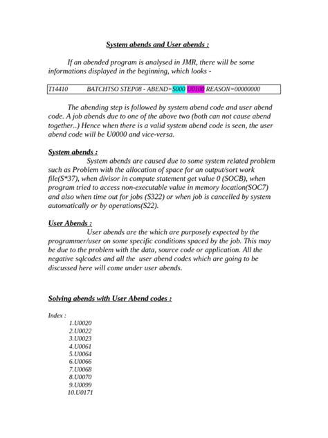 Solving Abends With User Abend Codes Pdf Computer Program Programming