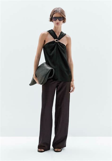 Massimo Dutti Halter With Removable Brooch Detail Bluse Black