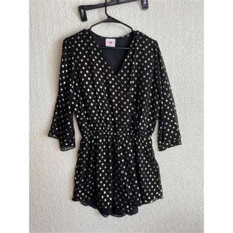 Buddy Love Pants And Jumpsuits Buddy Love Romper Black Gold Polka Dot