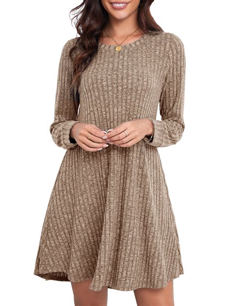 Womens Casual Winter Dresses Crayner Long Sleeve Crew Neck Sweater Dresses Casual Fall Tunic
