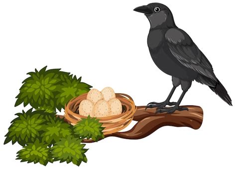 Premium Vector Crow Guarding Nest On A Branch