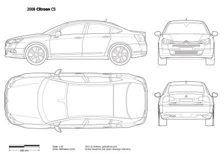 2007 Citroen C5 Ii Sedan Drawings Download Vector Blueprints Outlines