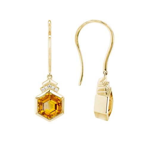 Hexagon Citrine And Diamond Drop Earrings In Yellow Gold Borsheims