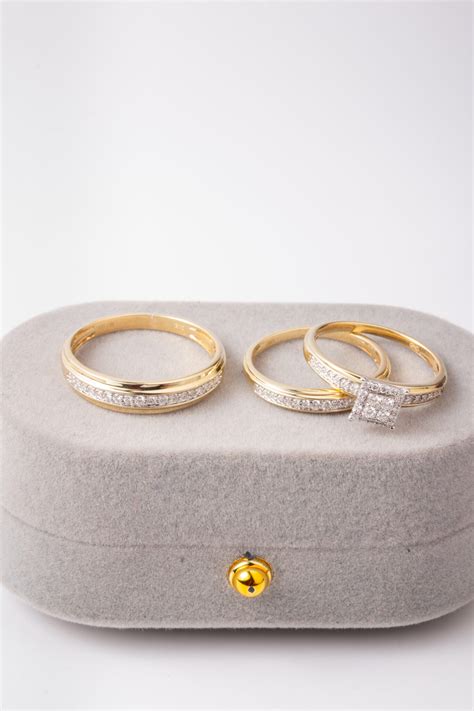 Trio De Anillos Oro 10k Con Diamantes 12ct Joyería Samara