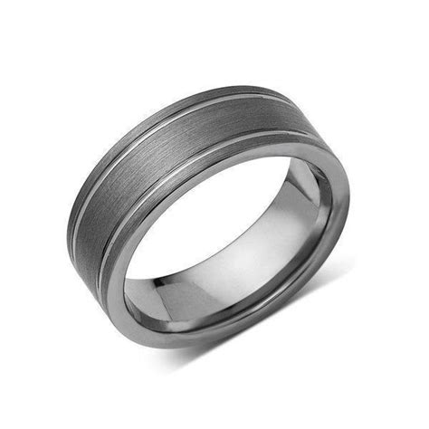 Mens Wedding Band Gunmetal Gray Brushed Tungsten Ring Unique Designer