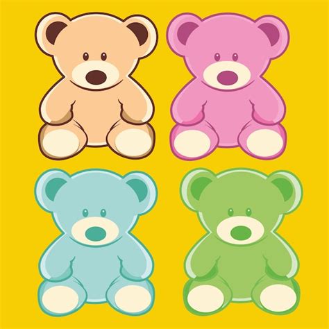 Cute 4 Colorful Teddy Bears Premium Vector
