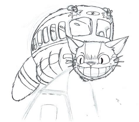 Catbus By Thephantomdragon Totoro Drawing Bus Drawing Line Art