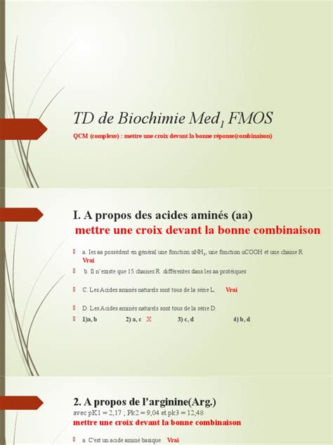 Correction Du Td De Biochimie 2021 2022 Pdf Acide Aminé Hémoglobine