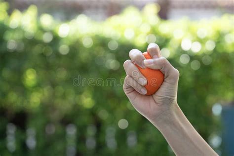 Hands Of A Woman Squeezing A Stress Ball Stress Or Exercise Concept