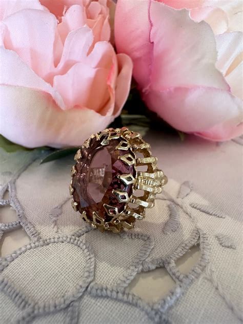 Sarah Coventry Vintage Gold Plated Ring Amethyst Coloured Faceted