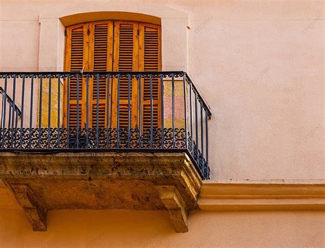 Architecturally Sound Balcony With Chic Metal Railing Texture Retro Home Photo Background And