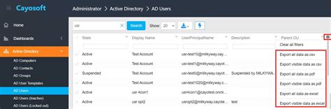 how to export data from the grid in the web portal cayosoft help center